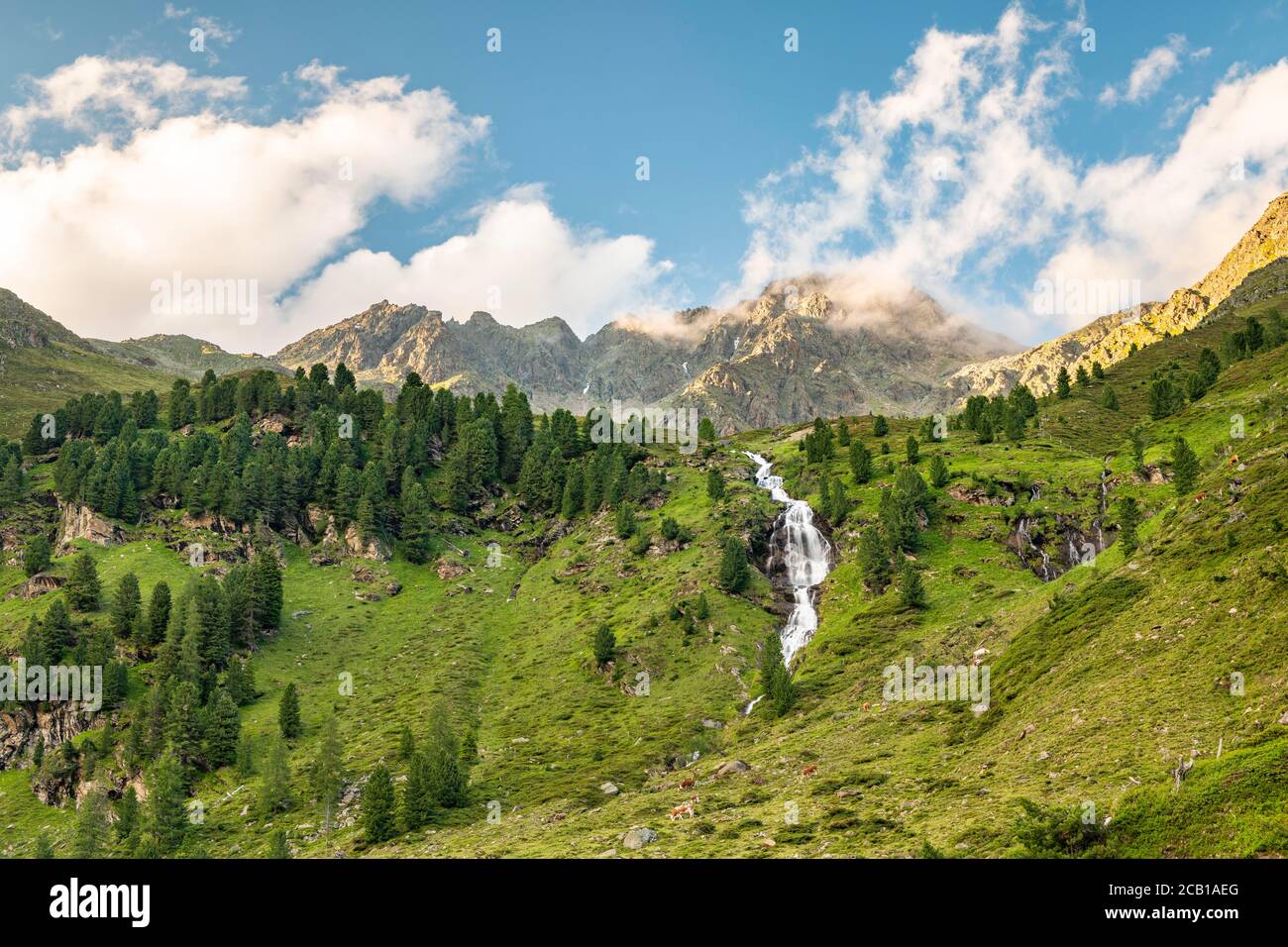 Alpine landscape with waterfall, Debanttal, Hohe Tauern National Park ...