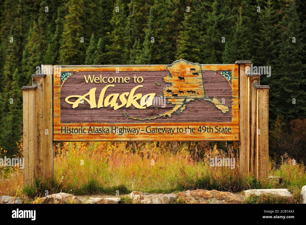 Receiving sign to Alaska at the border Canada Yukon Territory, Alaska ...