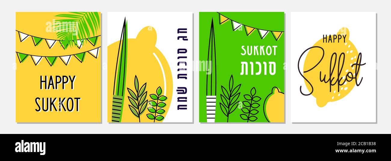 greeting card set for jewish holiday Sukkot. A Vector illustration of a ...