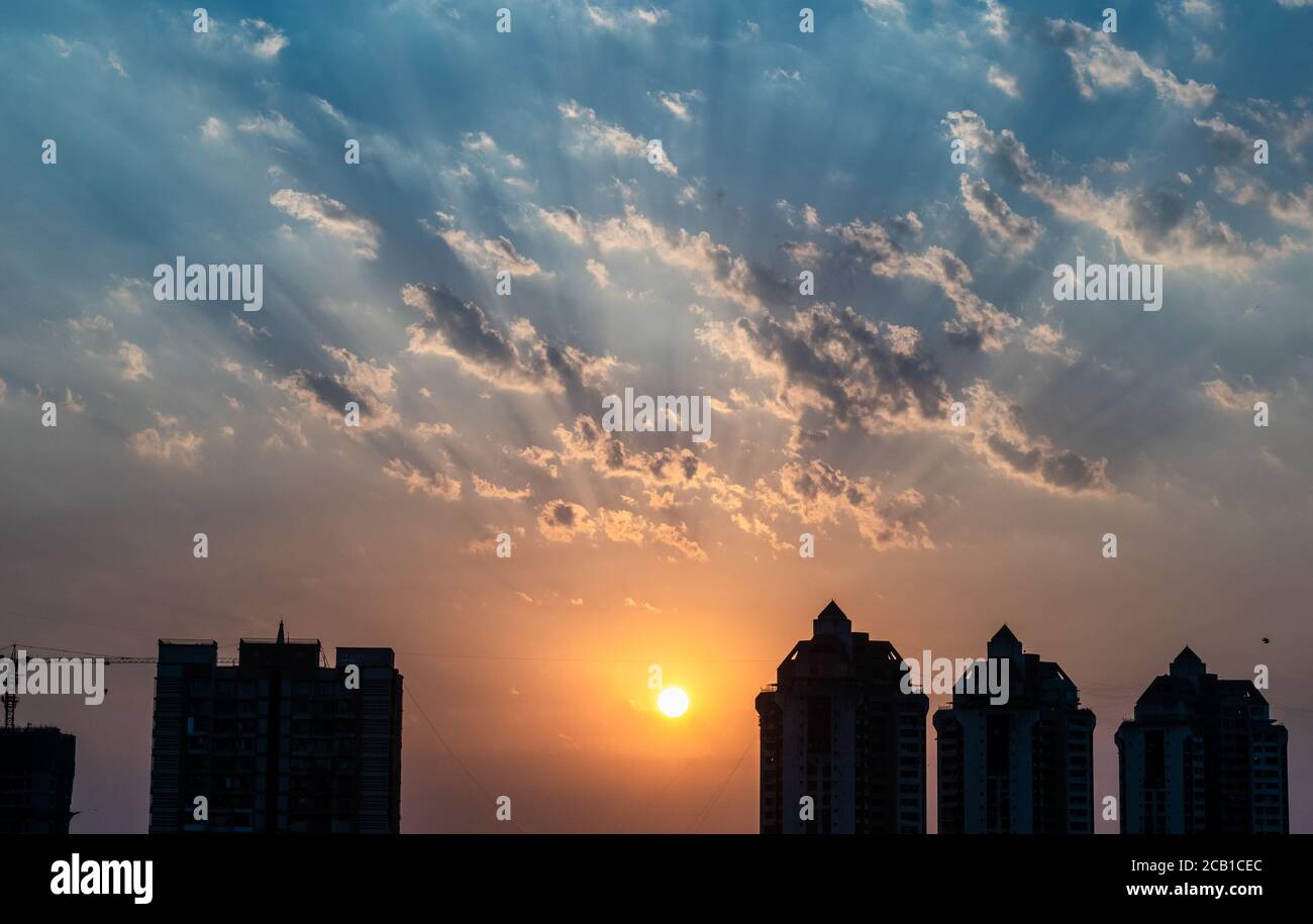 Mumbai, Maharashtra, India - March 2020: Sun rays shining through the ...