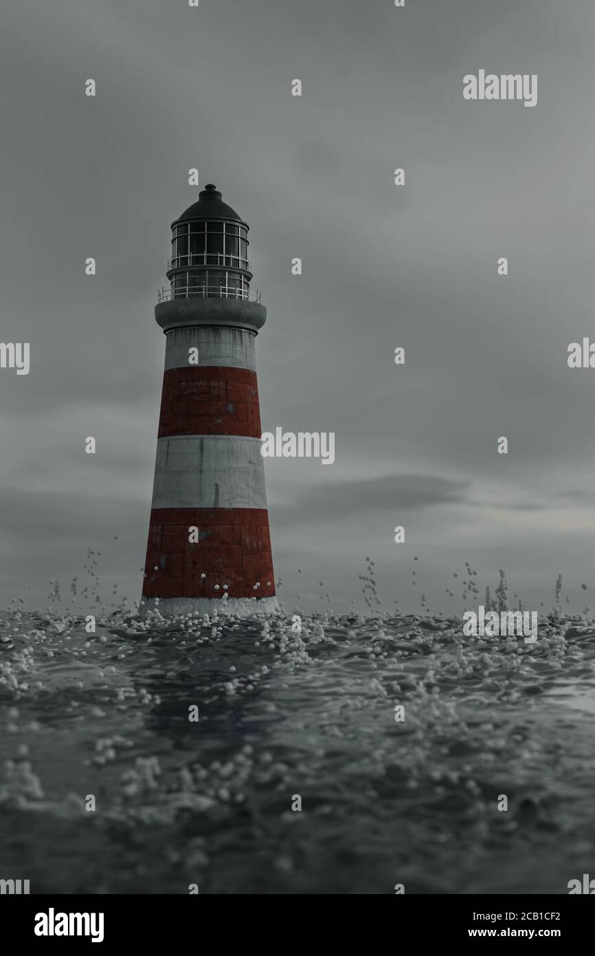 3d rendering of empty lighthouse surrounded from troubled sea Stock ...
