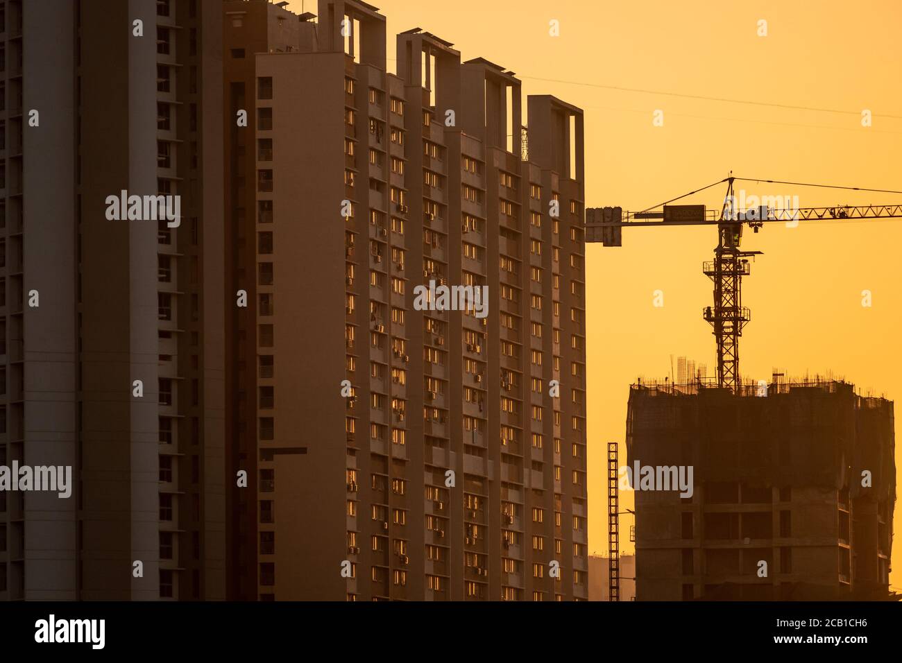 Mumbai, Maharashtra, India - March 2020: Fading sunlight hits the glass ...