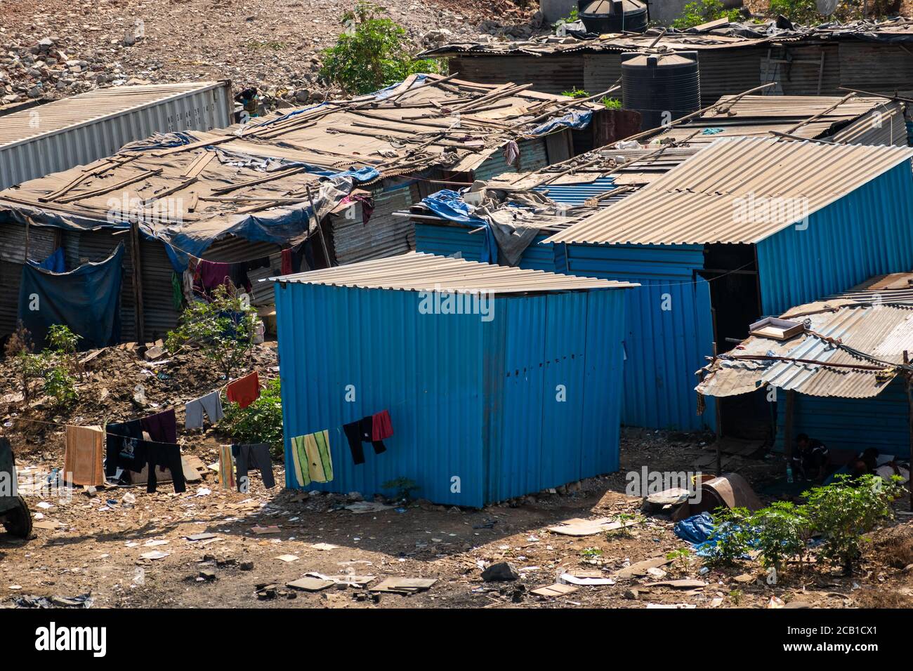 Mumbai, Maharashtra, India - March 2020: Corrugated metal shacks of a ...