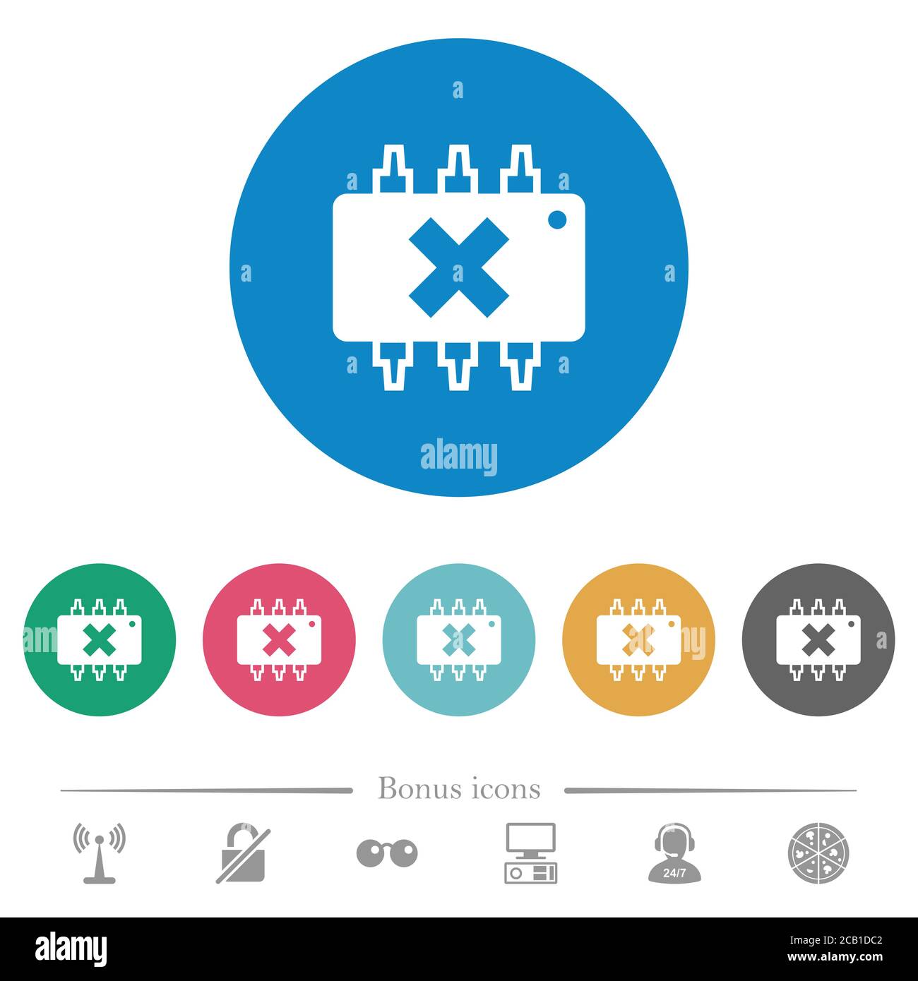 Hardware failure flat white icons on round color backgrounds. 6 bonus ...