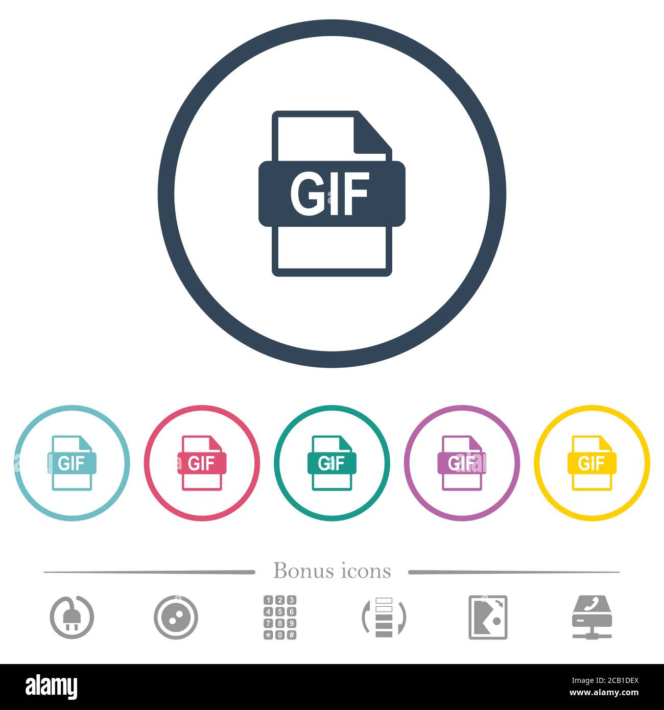 GIF file format flat color icons in round outlines. 6 bonus icons ...