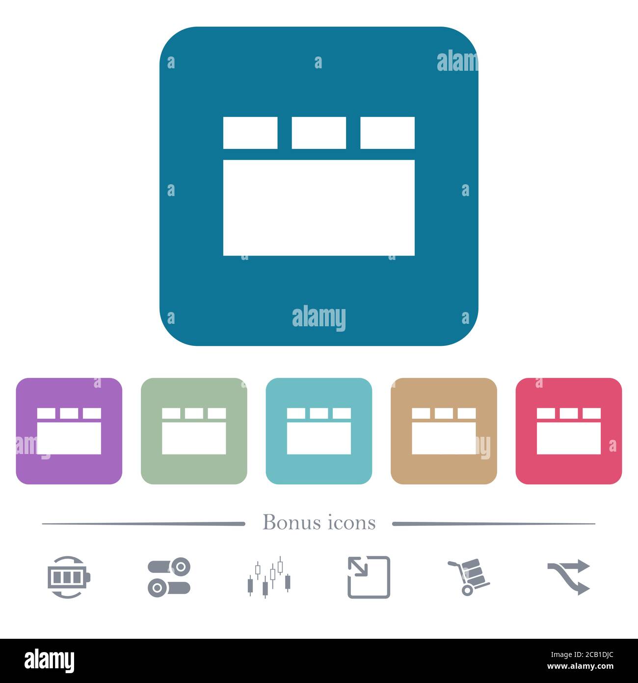Horizontal tabbed layout white flat icons on color rounded square ...