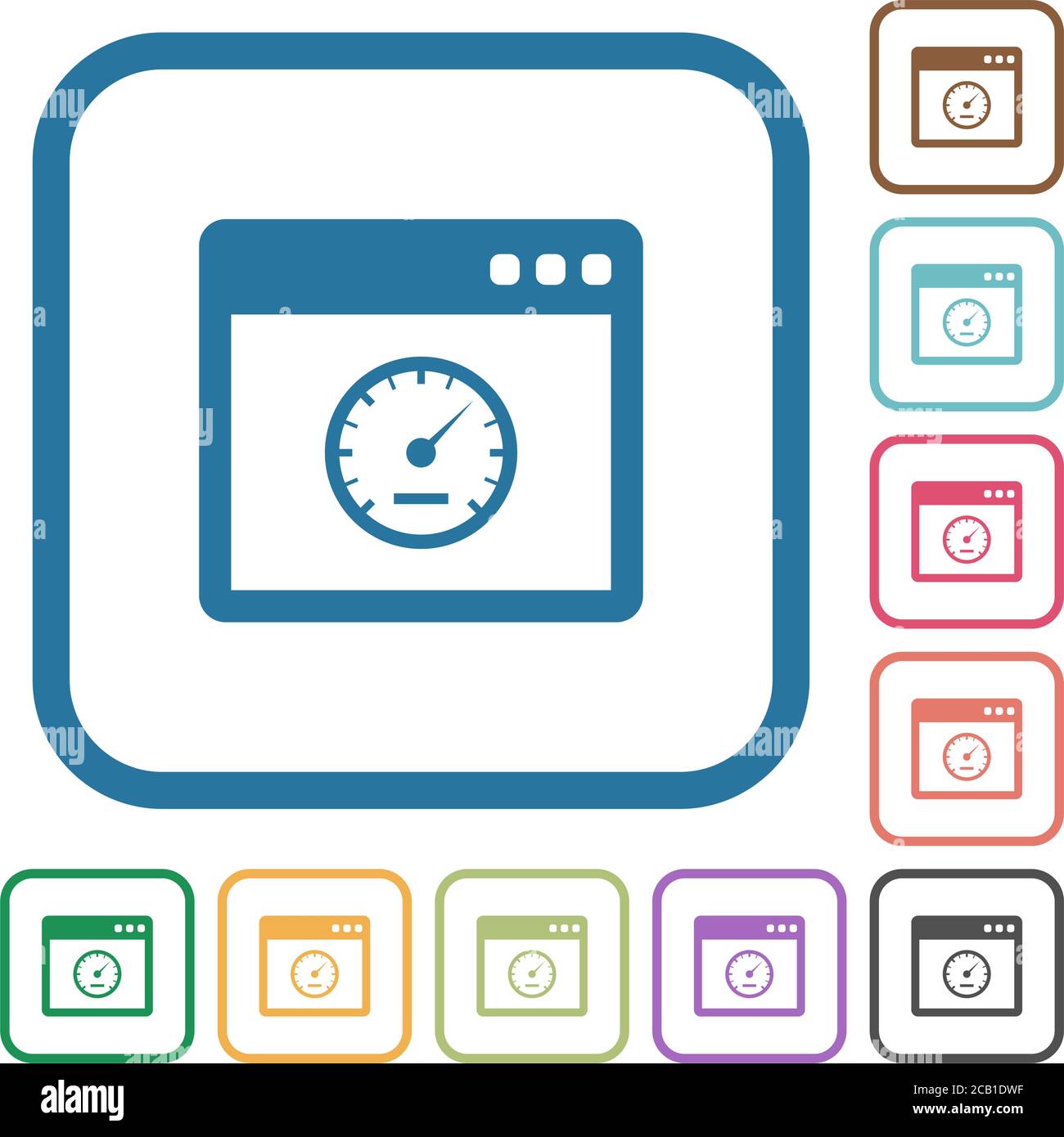 Application speed simple icons in color rounded square frames on white ...