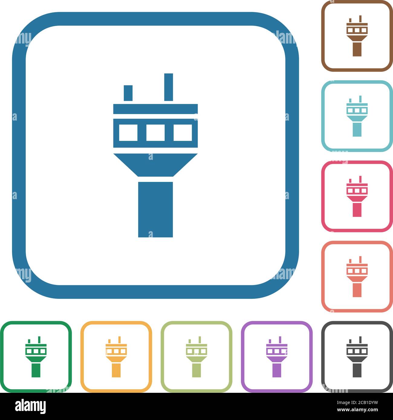Air control tower simple icons in color rounded square frames on white ...