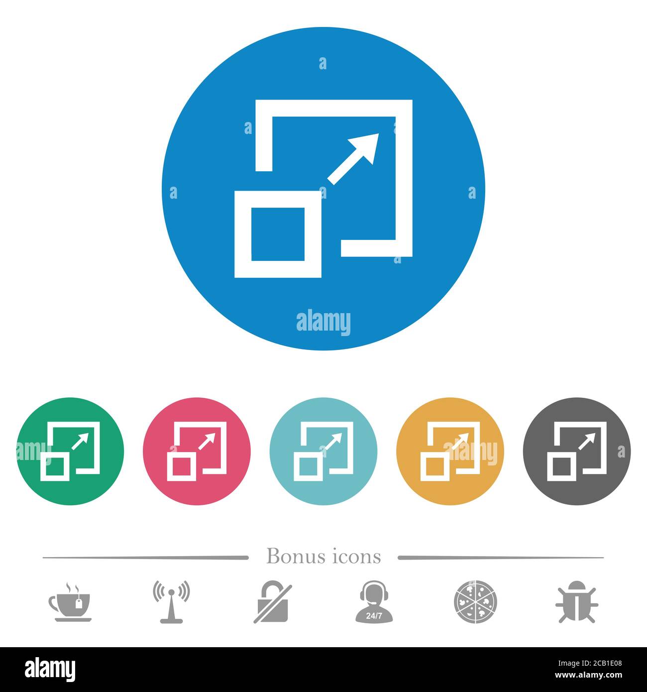 Enlarge window flat white icons on round color backgrounds. 6 bonus ...