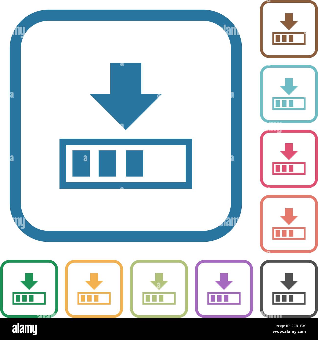 Download in progress simple icons in color rounded square frames on ...