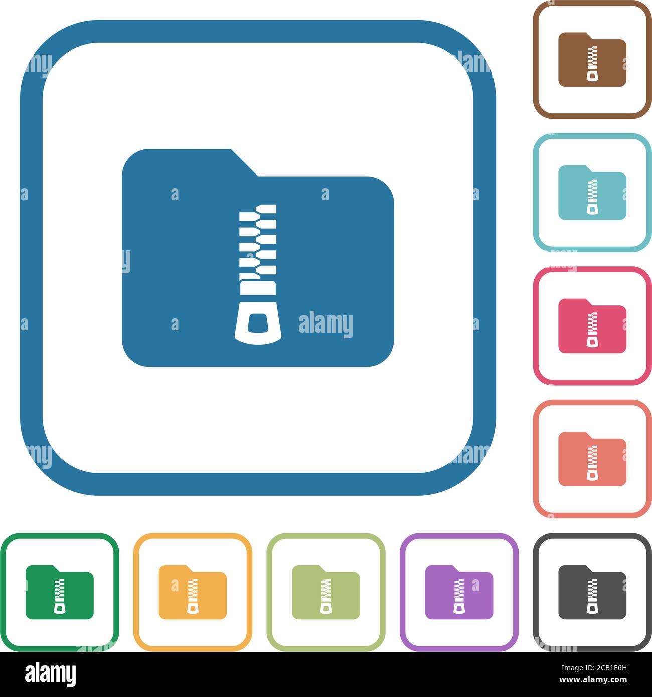 Compressed folder simple icons in color rounded square frames on white background Stock Vector ...