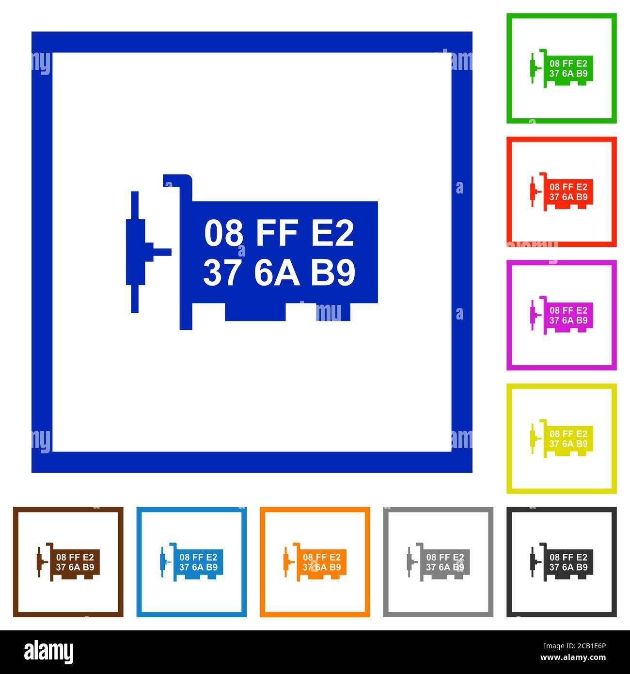 Network mac address flat color icons in square frames on white ...
