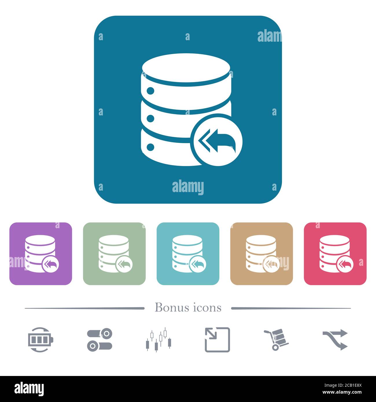 Database loopback white flat icons on color rounded square backgrounds ...