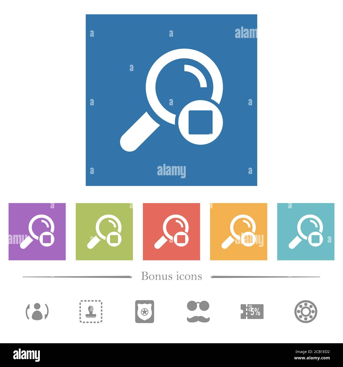 Stop search flat white icons in square backgrounds. 6 bonus icons ...