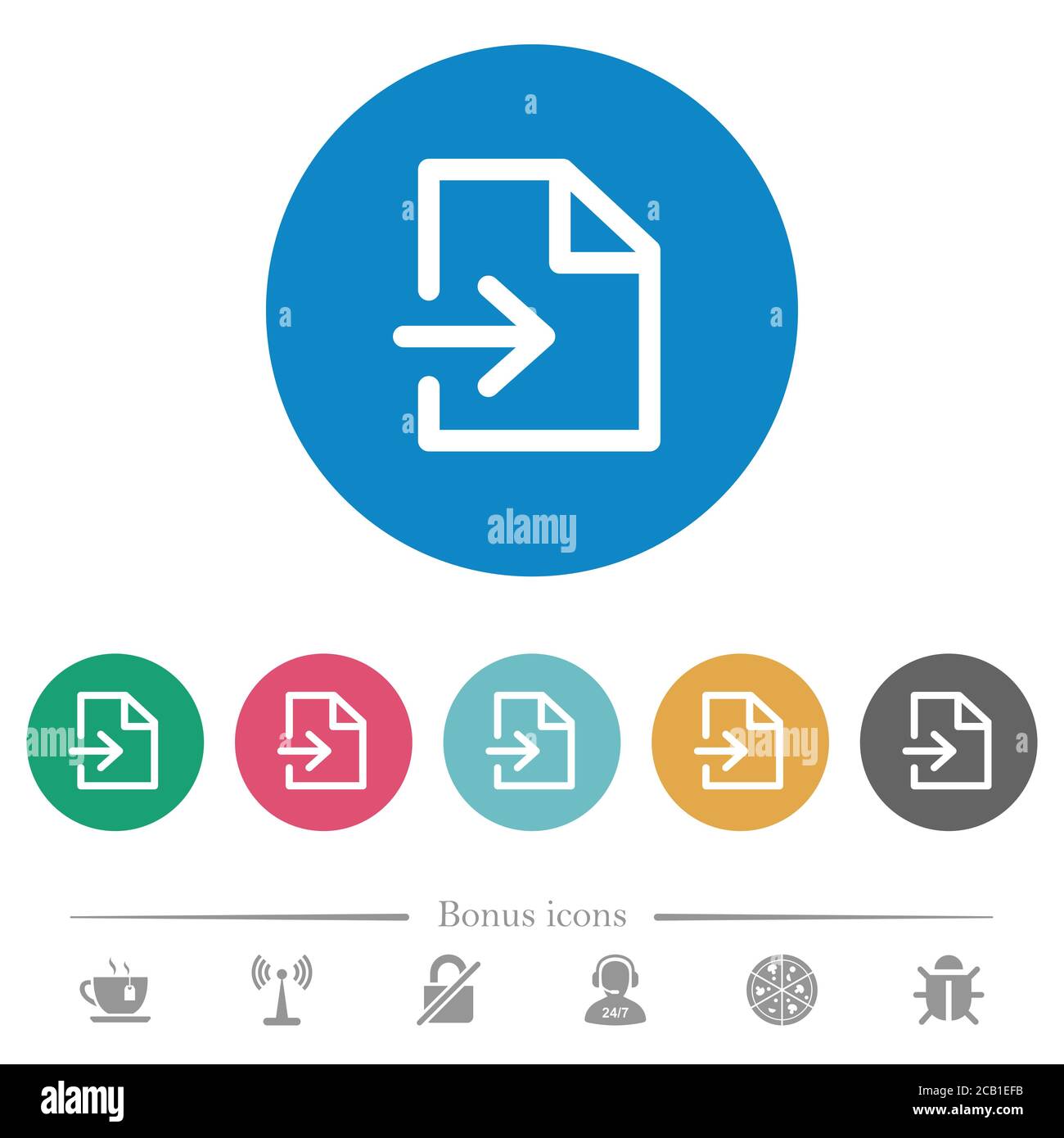 Import file flat white icons on round color backgrounds. 6 bonus icons ...