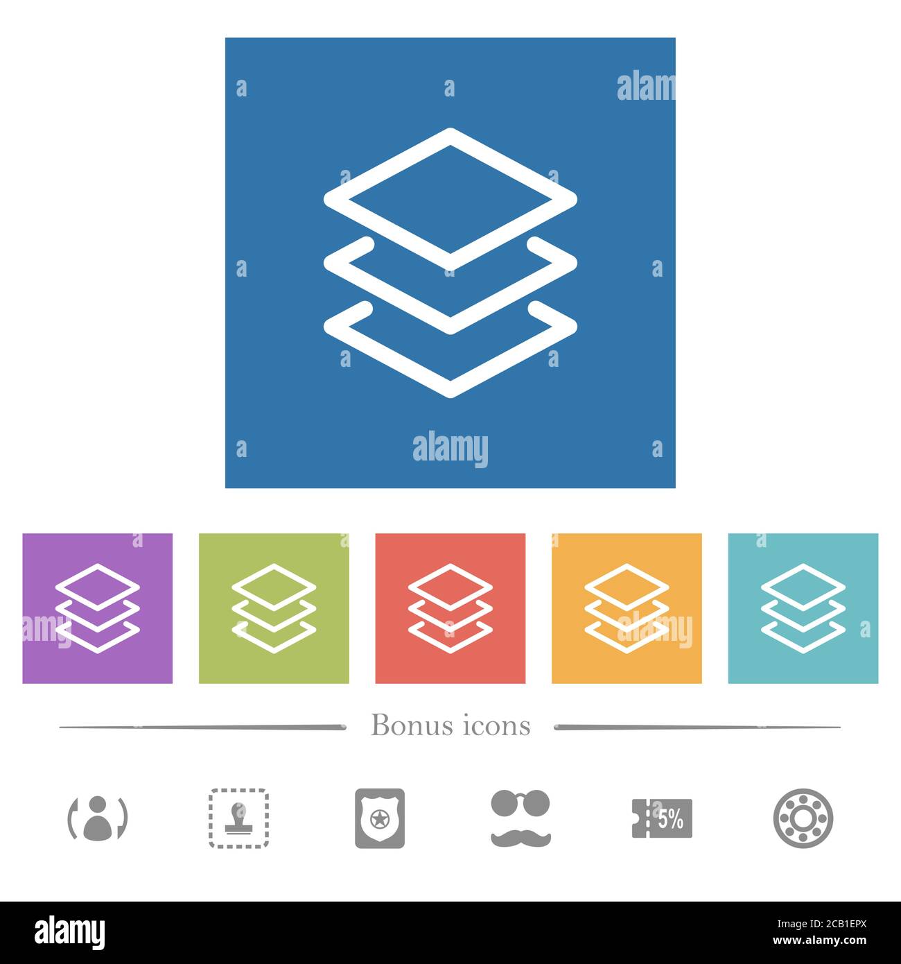 Layers flat white icons in square backgrounds. 6 bonus icons included ...