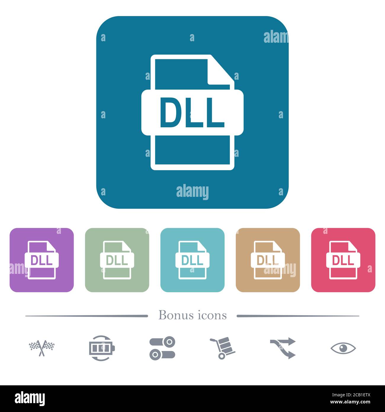 DLL file format white flat icons on color rounded square backgrounds. 6 ...