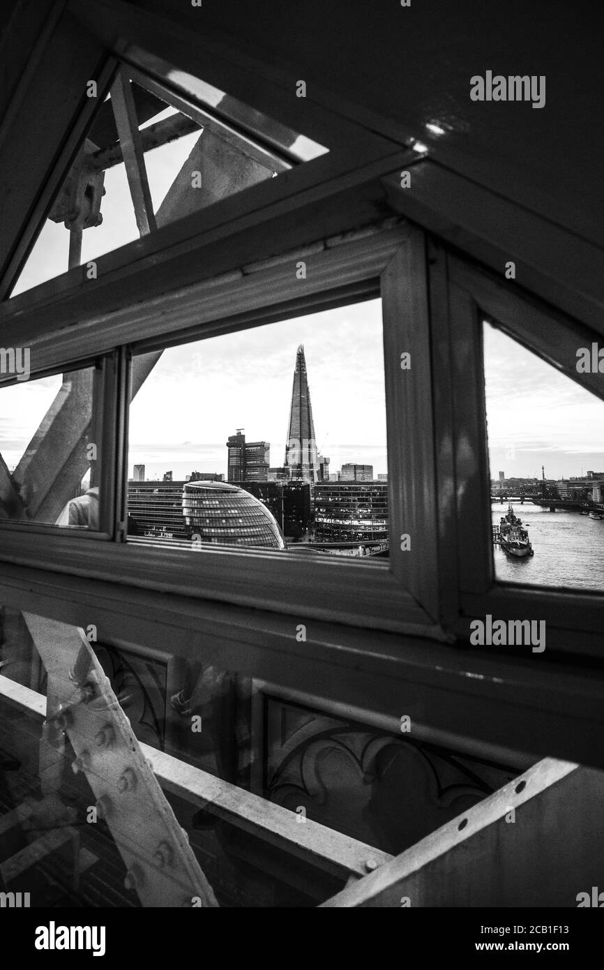 Grayscale cityscape from a window in London, England Stock Photo - Alamy
