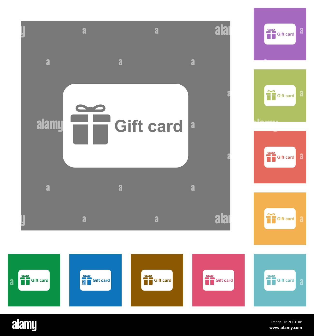 Gift card with text flat icons on simple color square backgrounds Stock ...