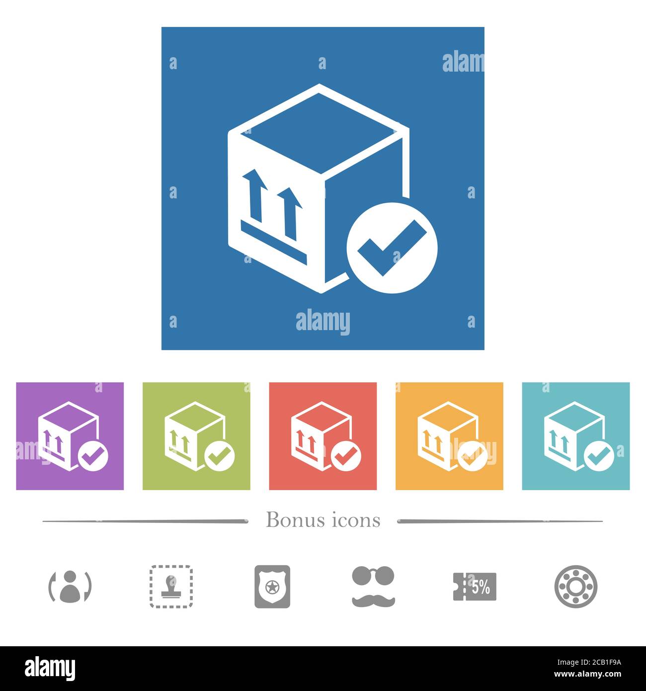 Package delivered flat white icons in square backgrounds. 6 bonus icons ...