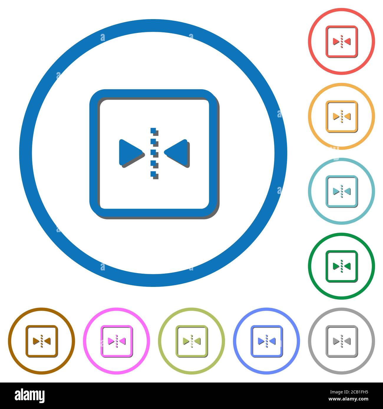 Mirror object around vertical axis flat color vector icons with shadows ...