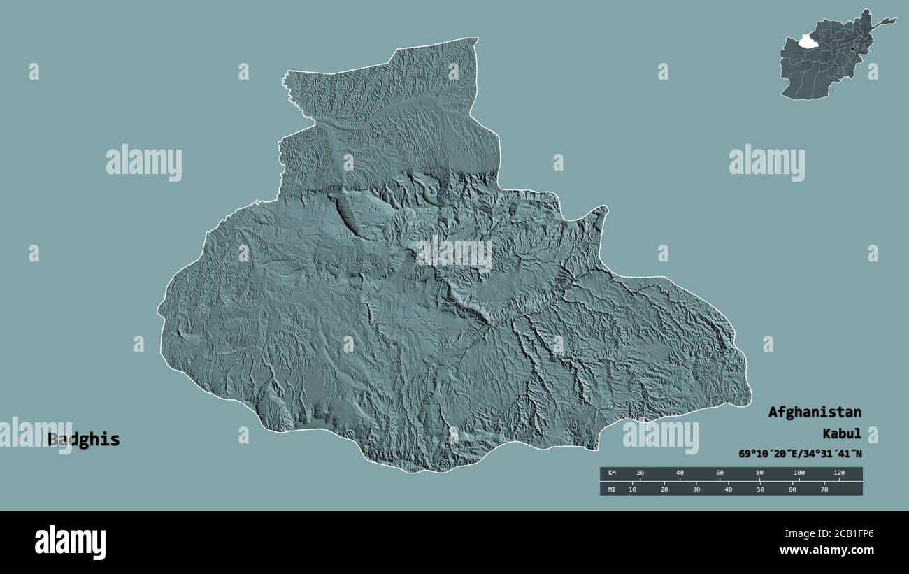 Shape of Badghis, province of Afghanistan, with its capital isolated on ...