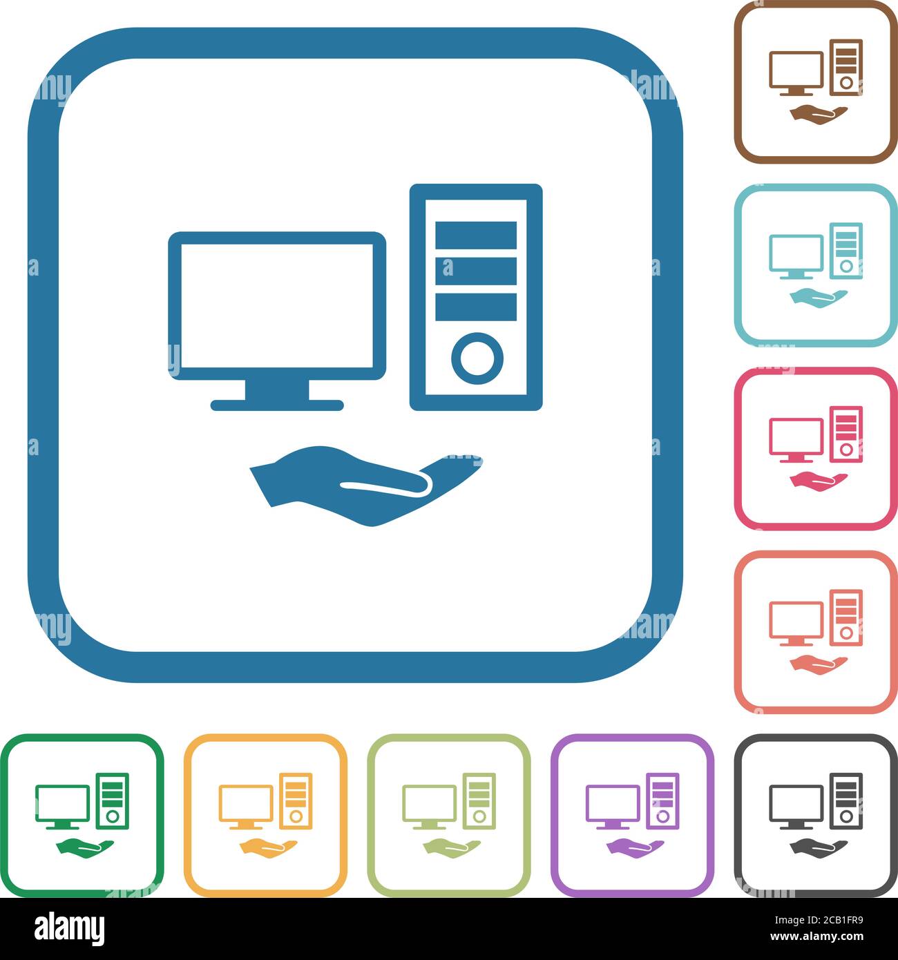 Shared computer simple icons in color rounded square frames on white background Stock Vector ...