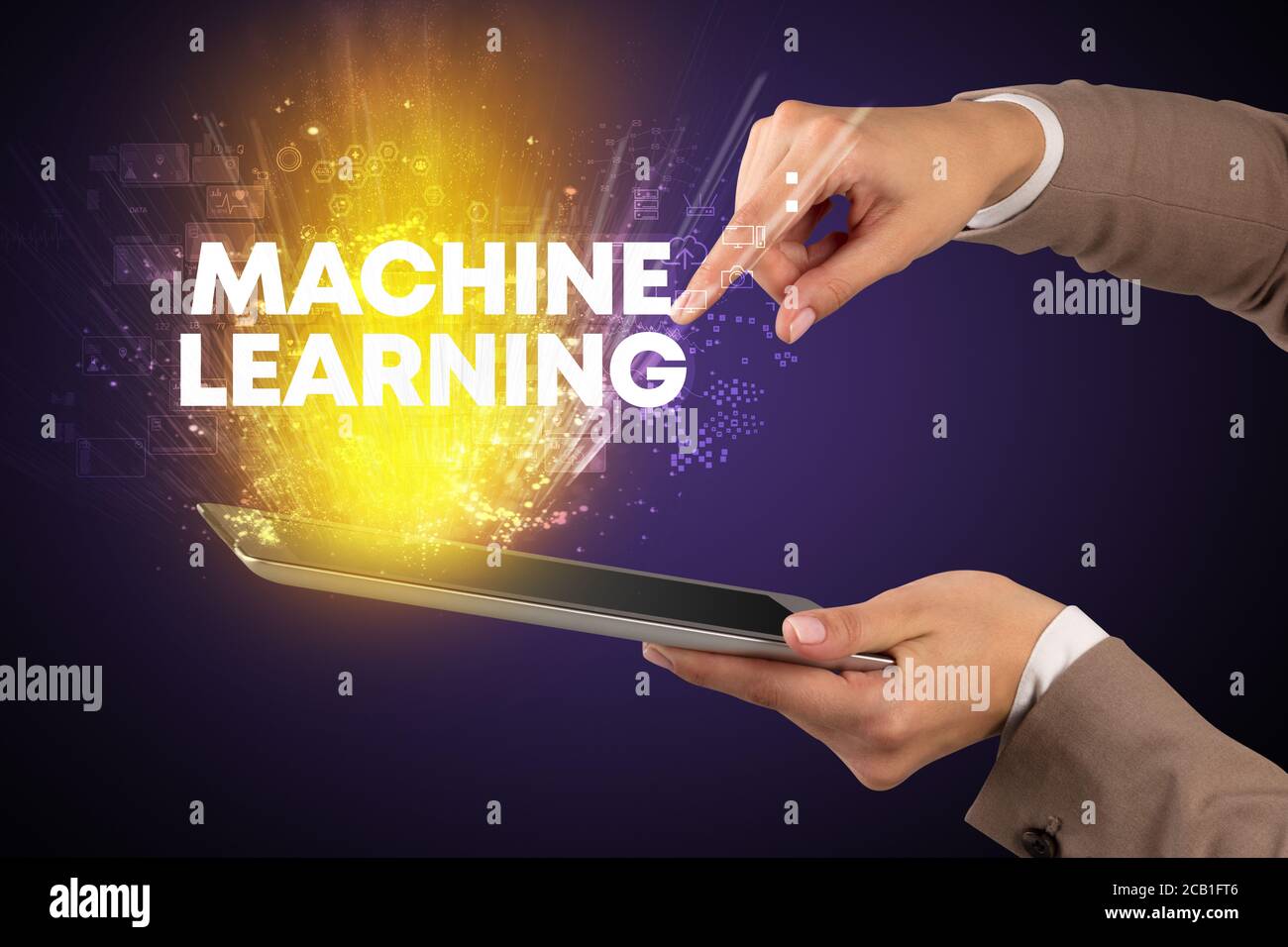 Close-up of a touchscreen with MACHINE LEARNING inscription, innovative ...