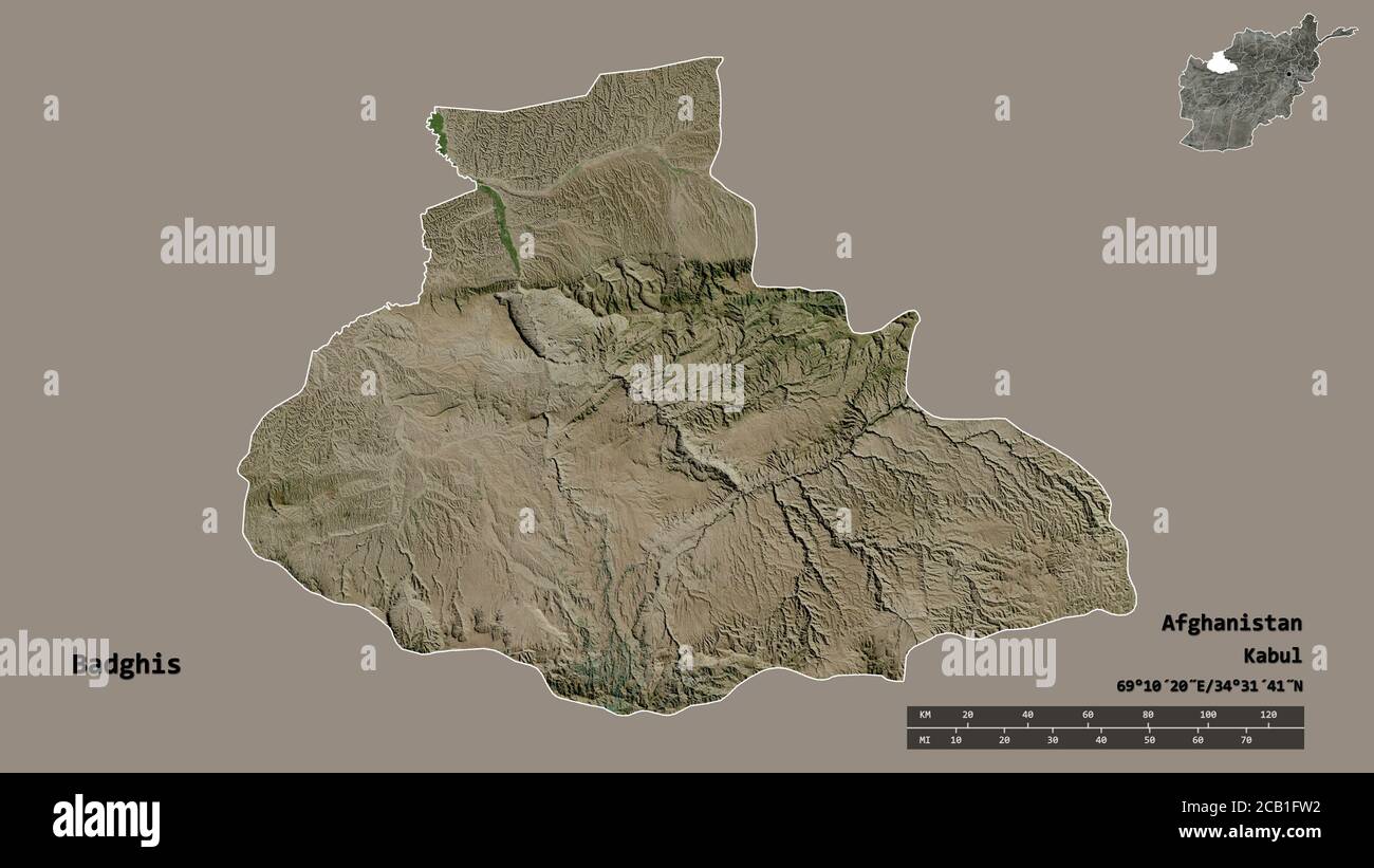Shape of Badghis, province of Afghanistan, with its capital isolated on ...