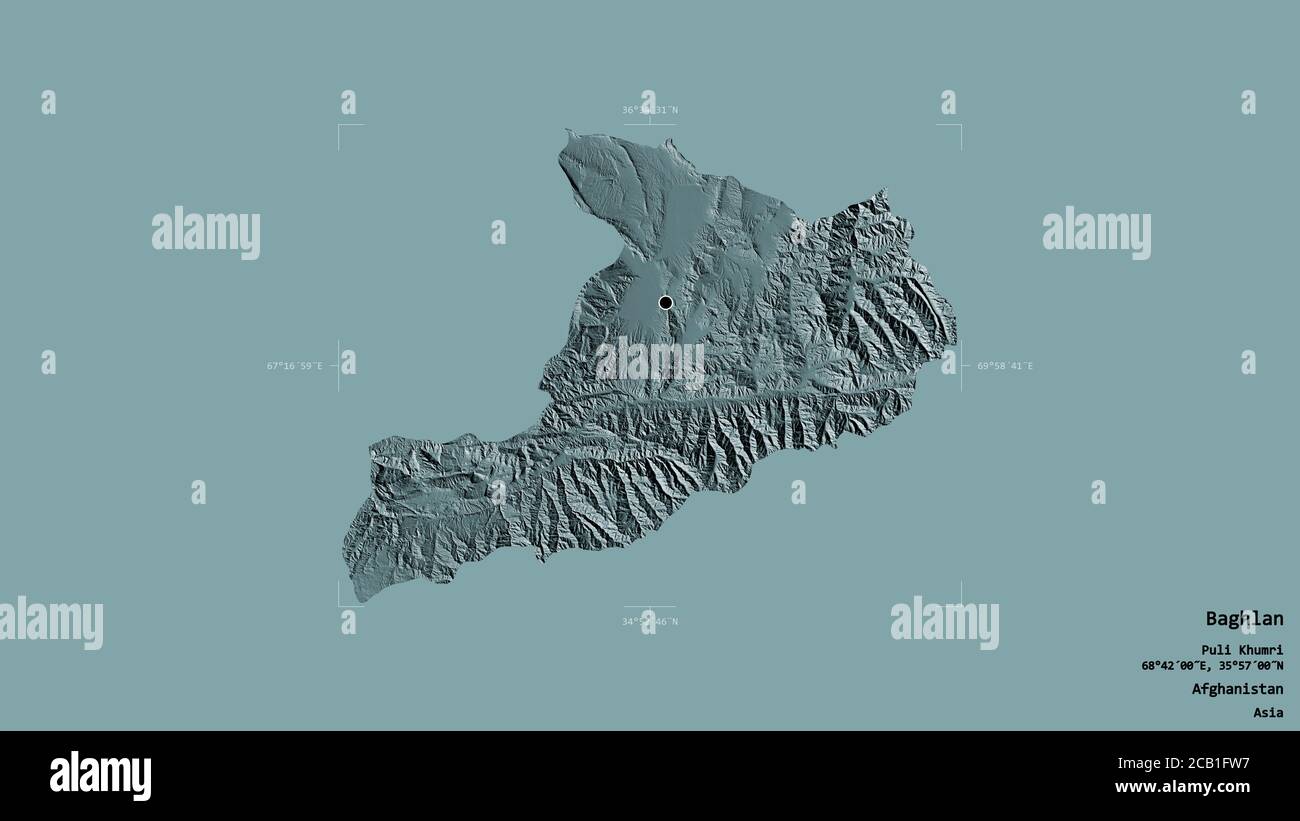 Area of Baghlan, province of Afghanistan, isolated on a solid ...