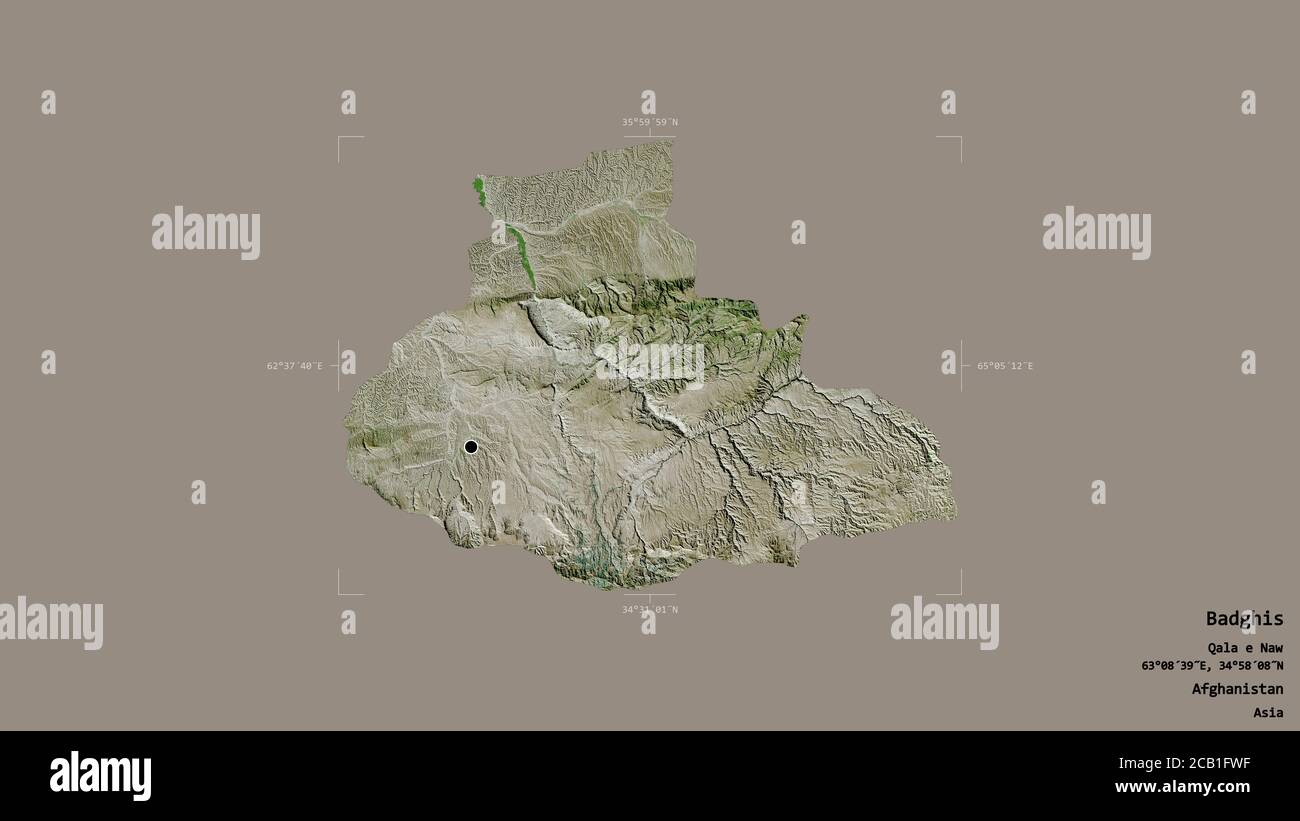 Area of Badghis, province of Afghanistan, isolated on a solid ...