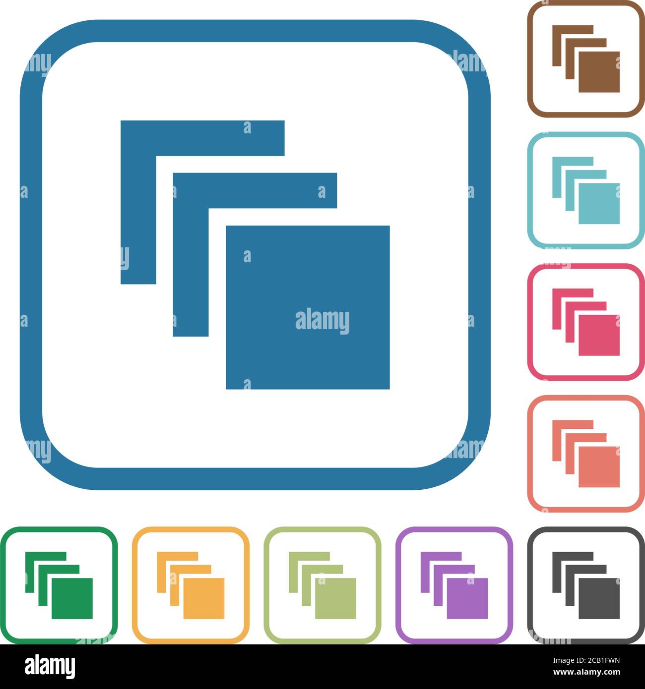 Multiple canvases simple icons in color rounded square frames on white ...