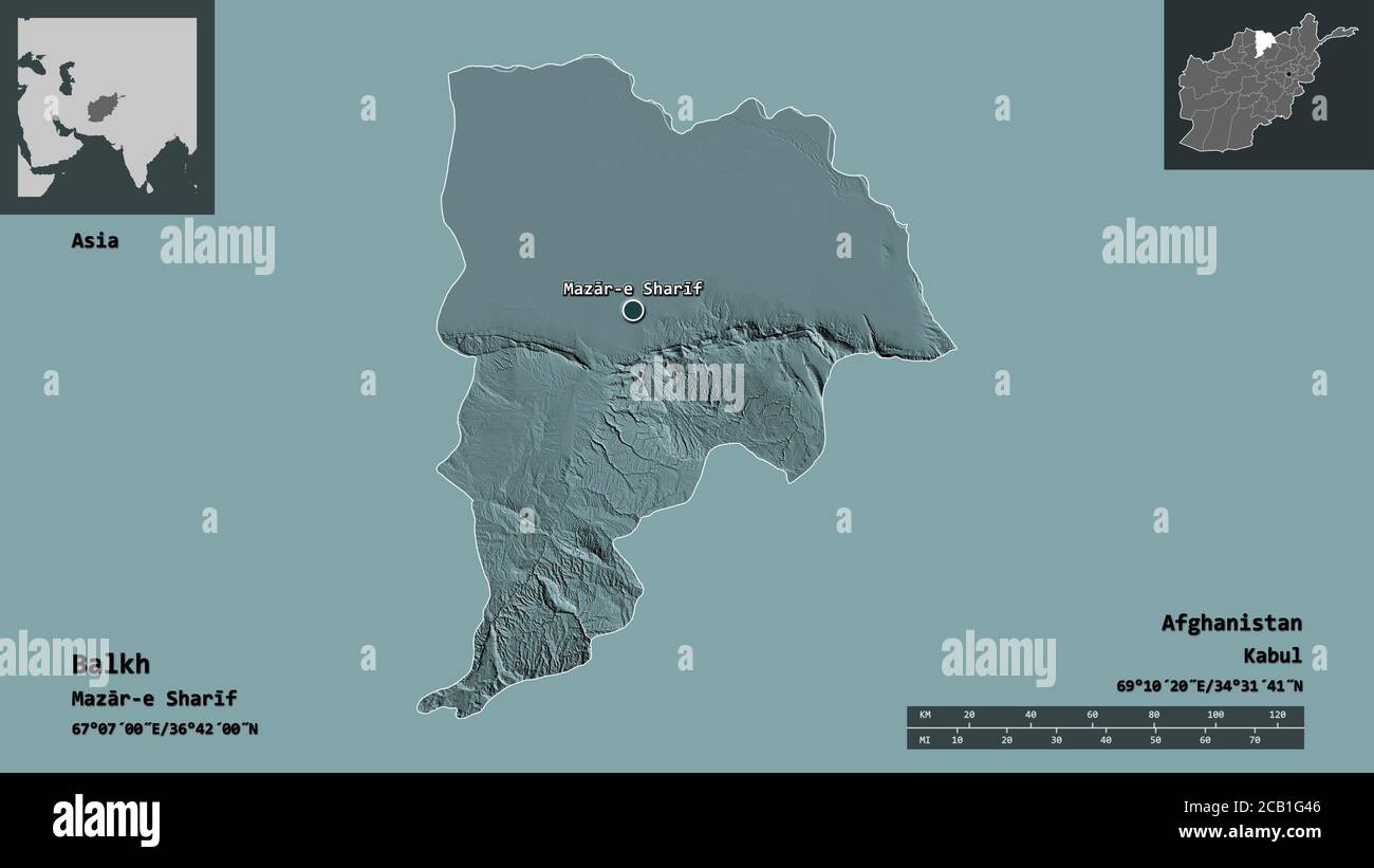 Shape of Balkh, province of Afghanistan, and its capital. Distance ...