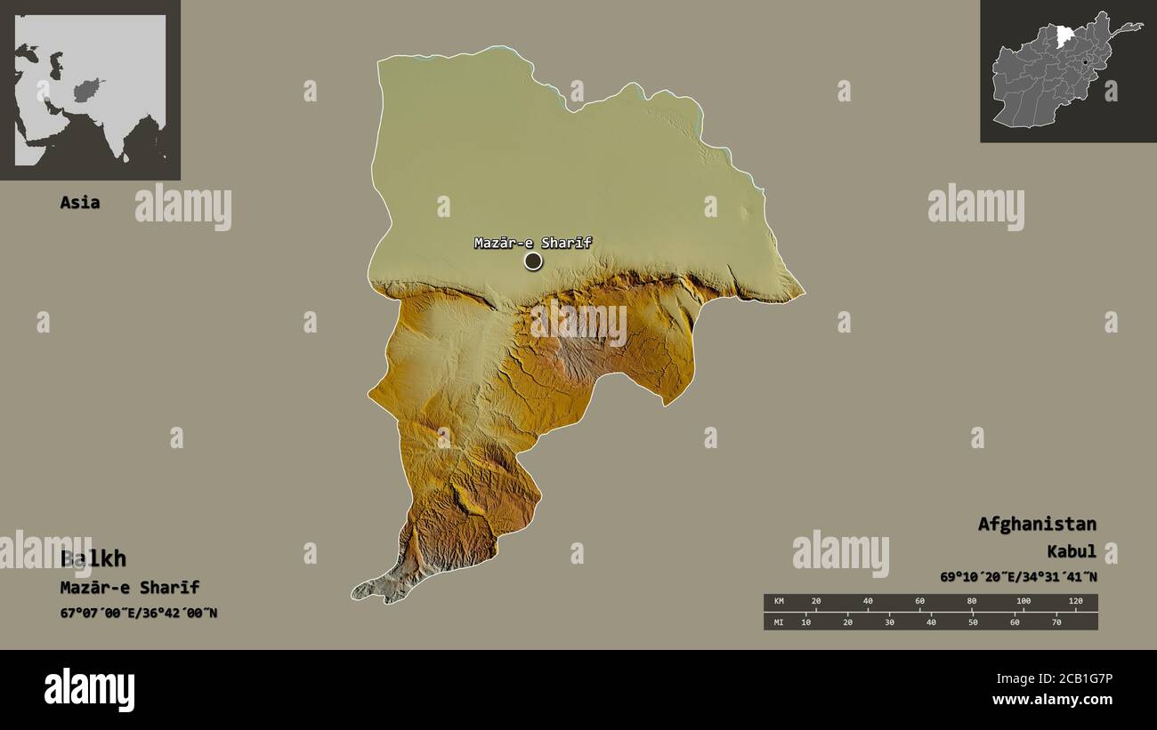 Shape of Balkh, province of Afghanistan, and its capital. Distance ...