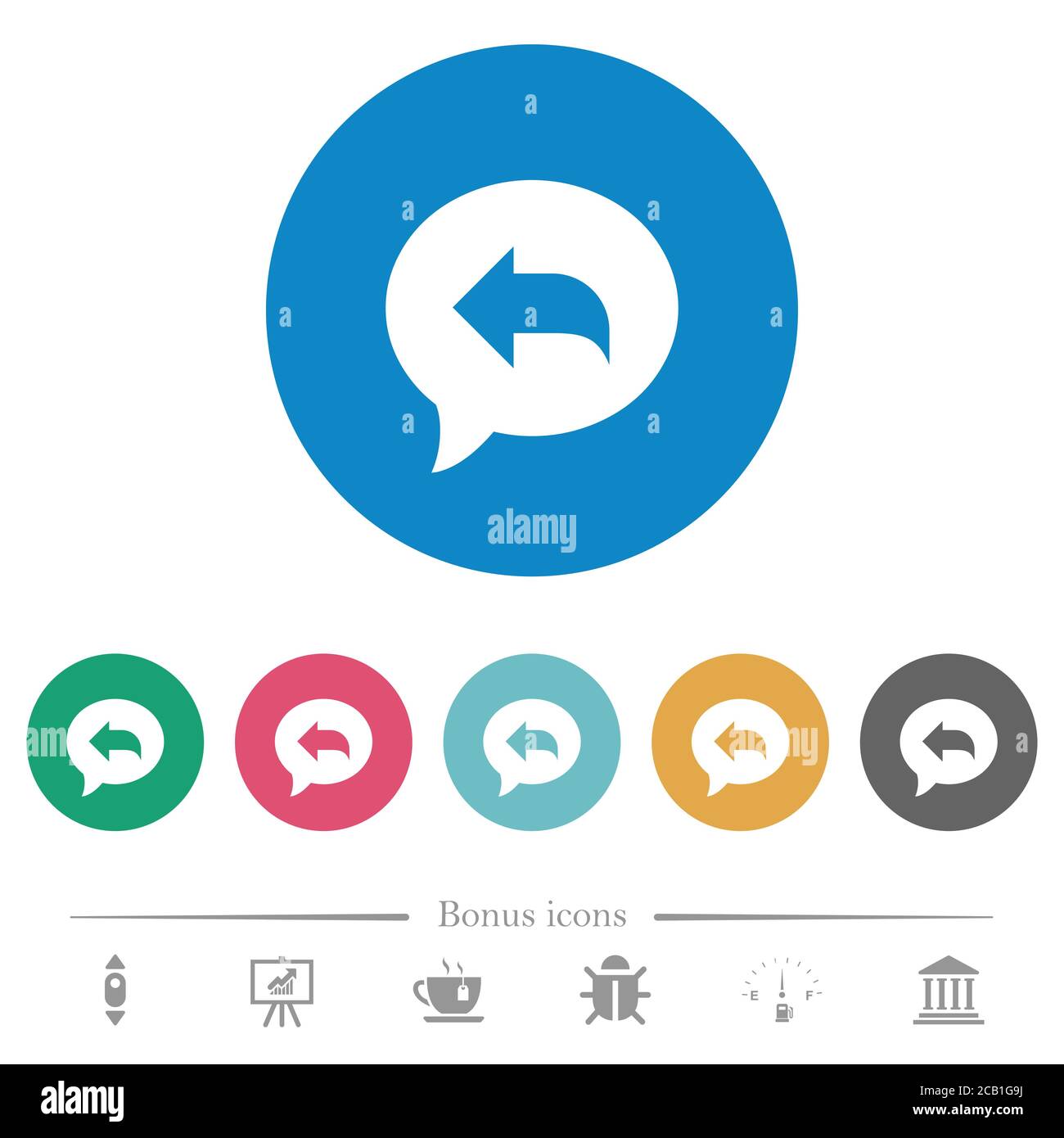 Reply message flat white icons on round color backgrounds. 6 bonus ...