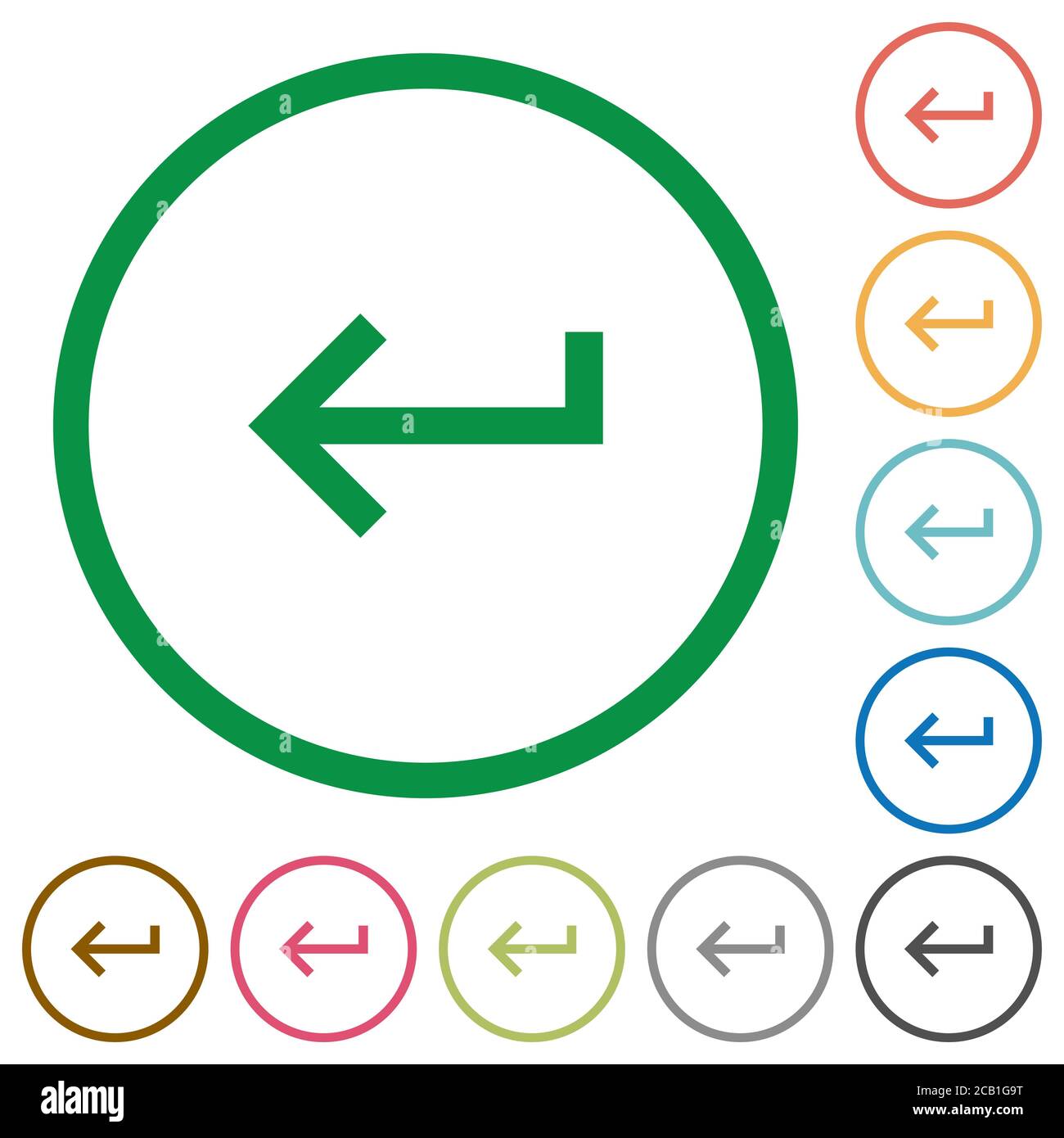 Keyboard return flat color icons in round outlines on white background ...
