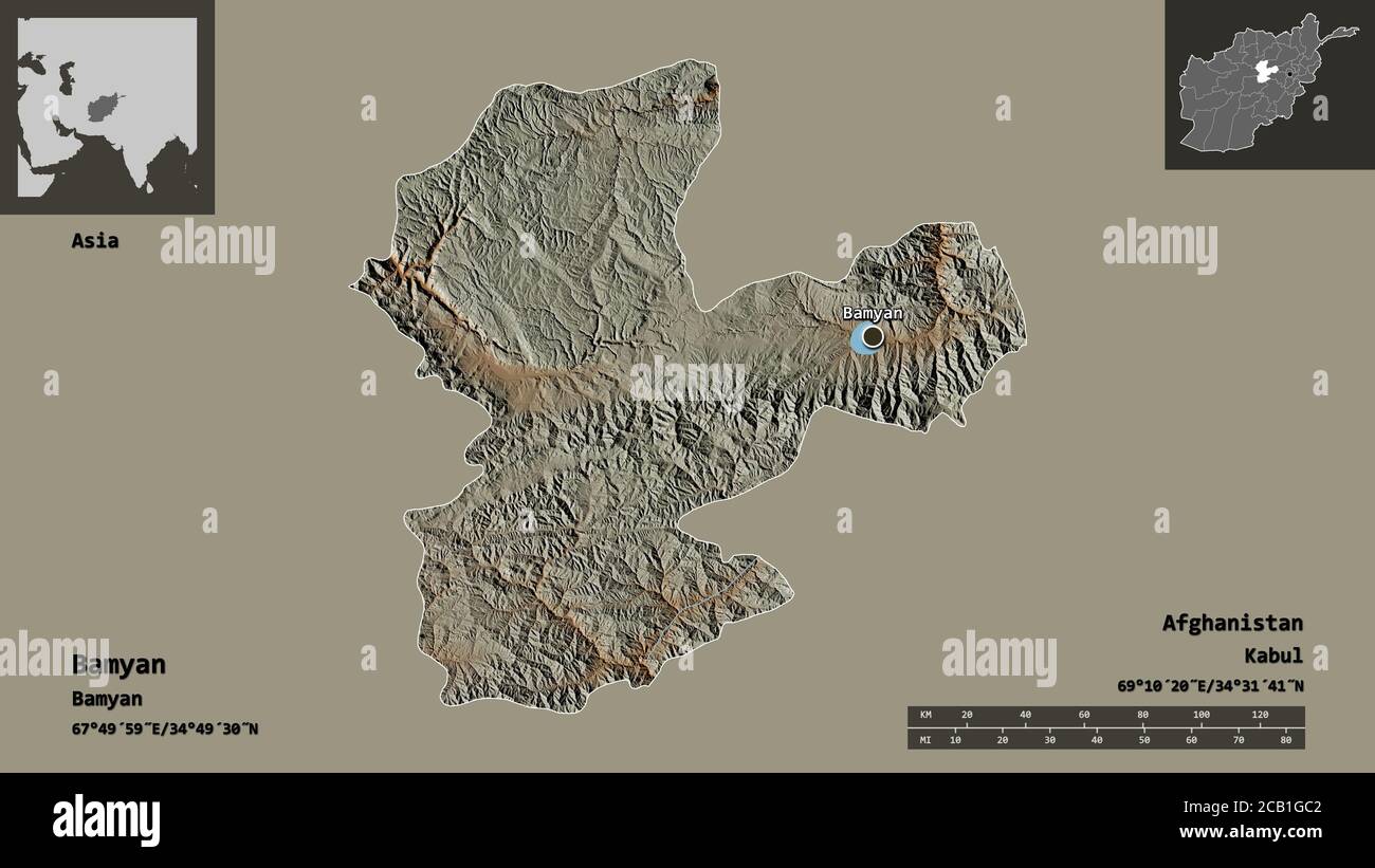Shape of Bamyan, province of Afghanistan, and its capital. Distance ...