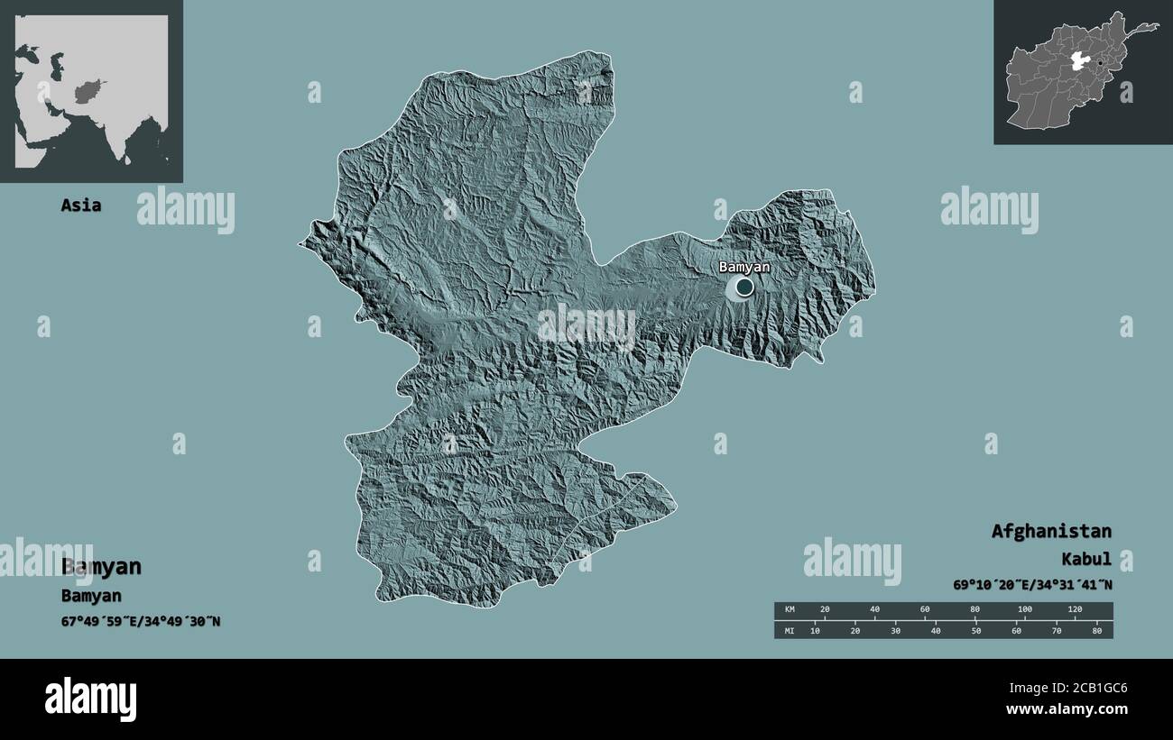 Shape of Bamyan, province of Afghanistan, and its capital. Distance ...