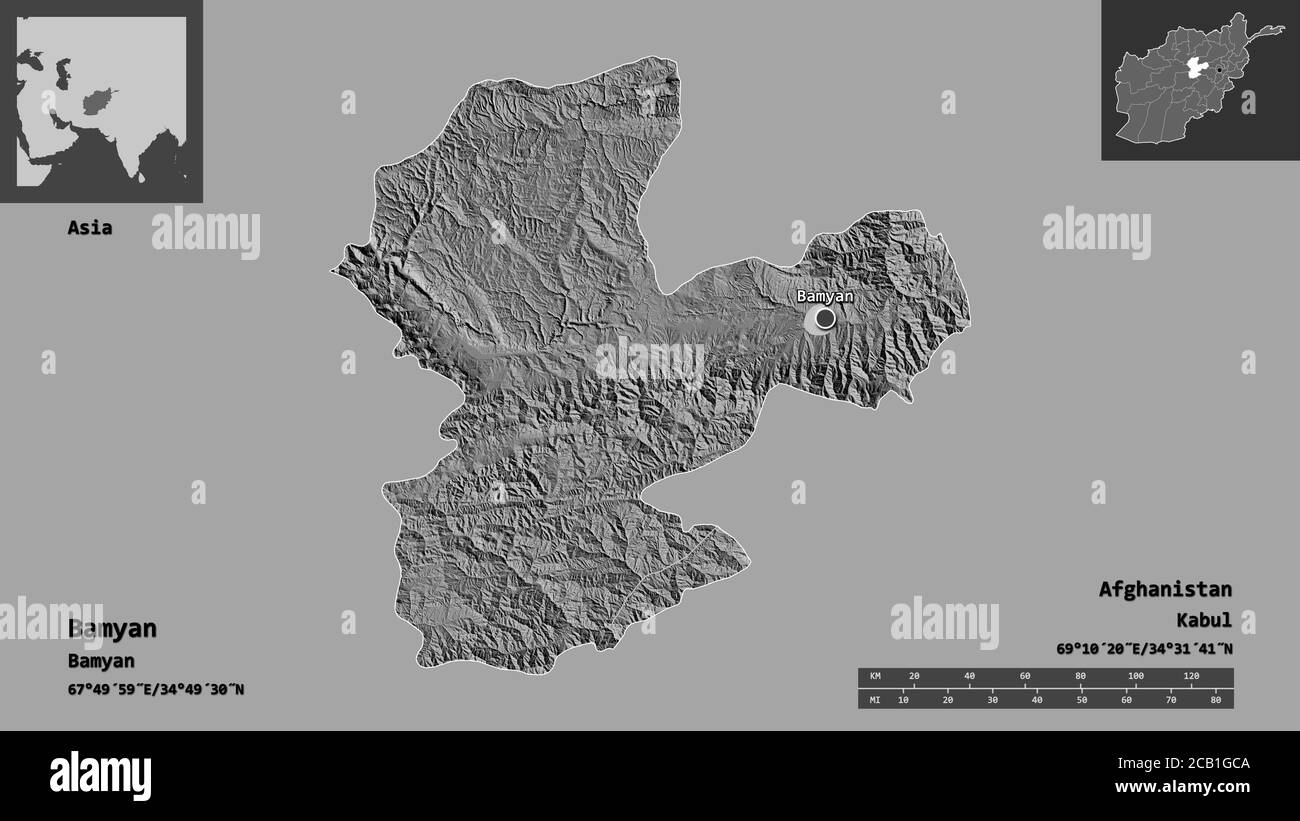 Shape of Bamyan, province of Afghanistan, and its capital. Distance ...