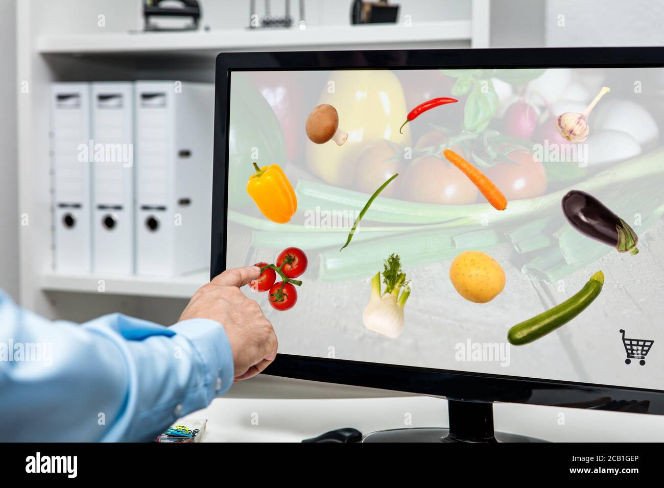 Businessman ordering and shopping virtual food, home delivery and e ...