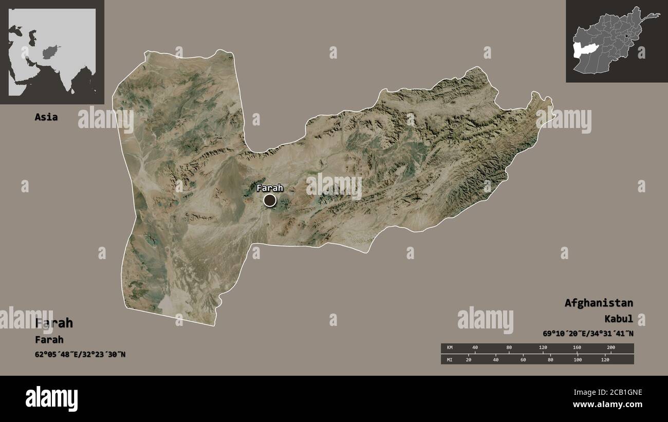 Shape of Farah, province of Afghanistan, and its capital. Distance ...