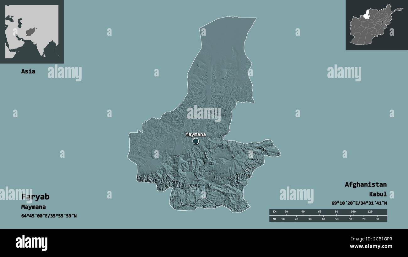 Shape of Faryab, province of Afghanistan, and its capital. Distance ...