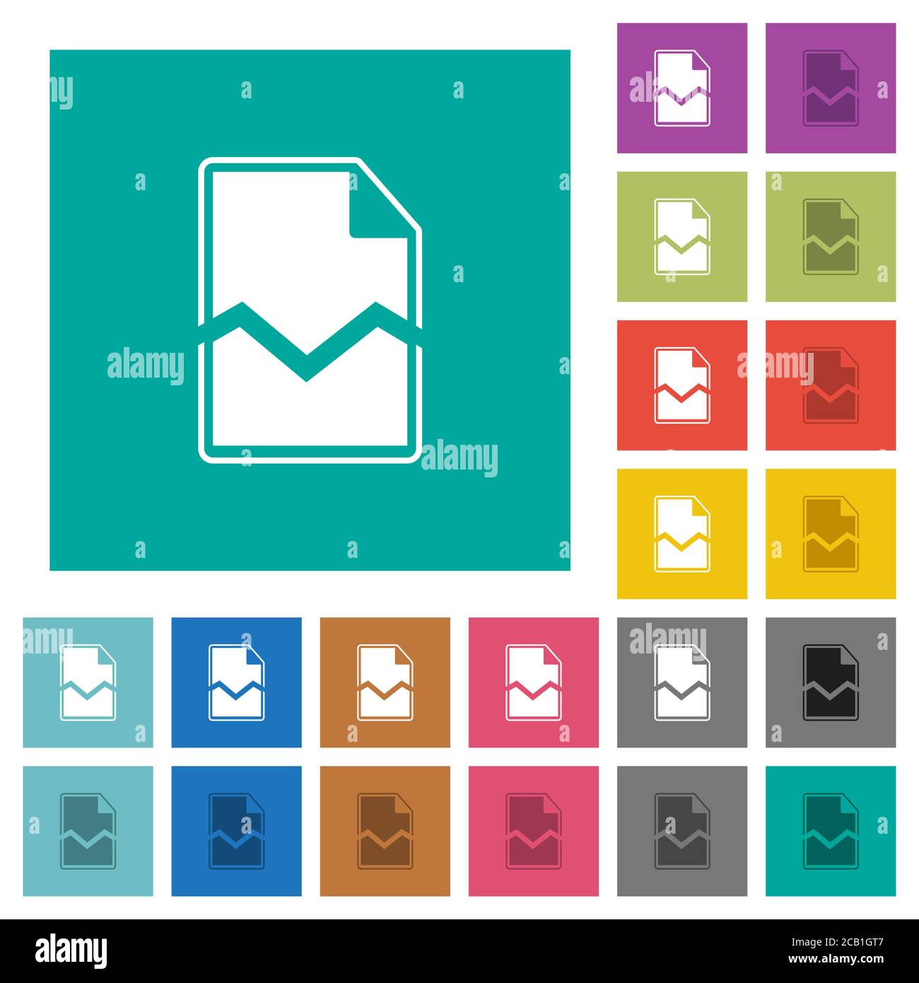 Broken page multi colored flat icons on plain square backgrounds ...