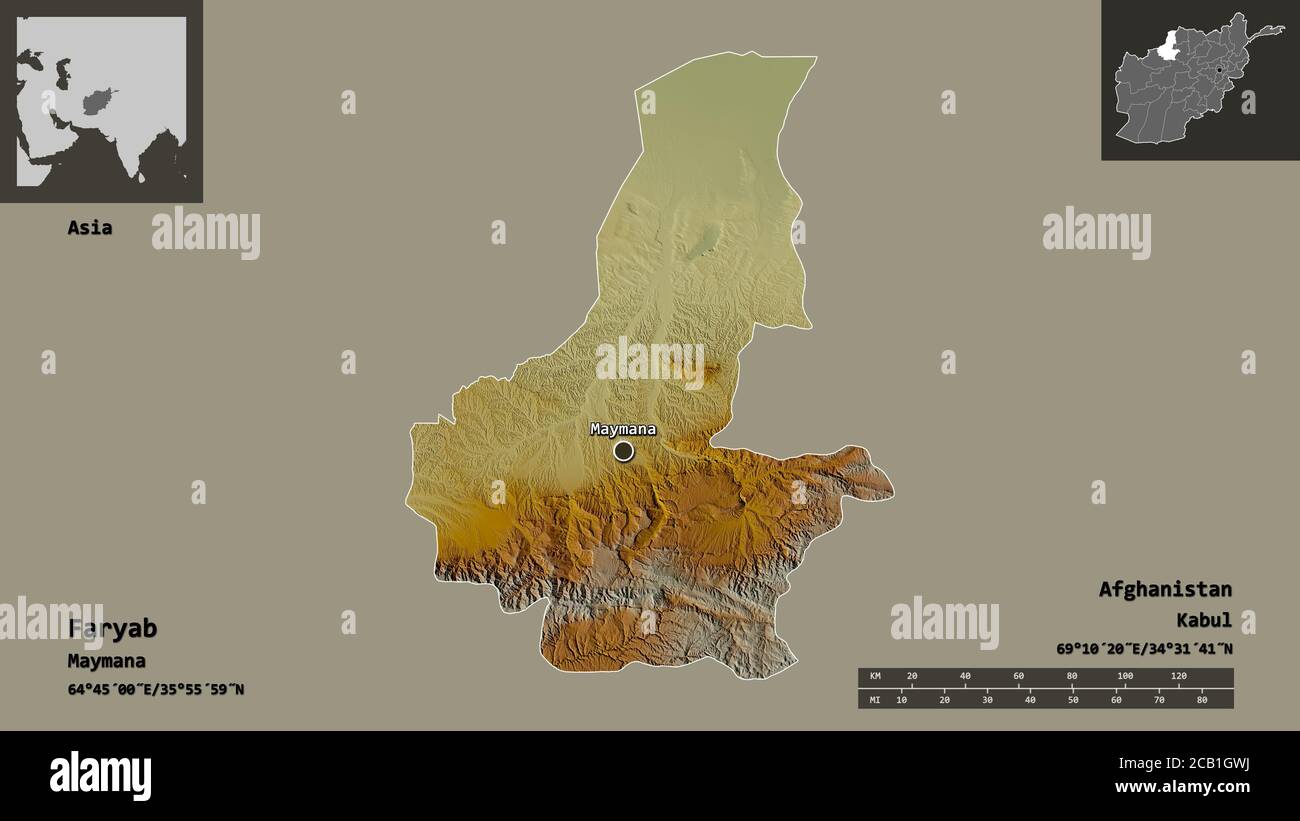 Shape of Faryab, province of Afghanistan, and its capital. Distance ...