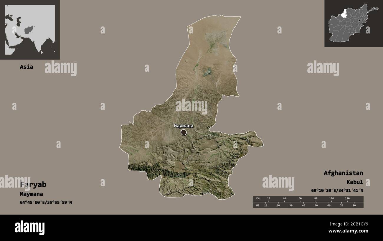 Shape of Faryab, province of Afghanistan, and its capital. Distance ...