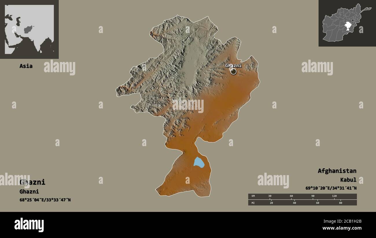 Shape of Ghazni, province of Afghanistan, and its capital. Distance ...