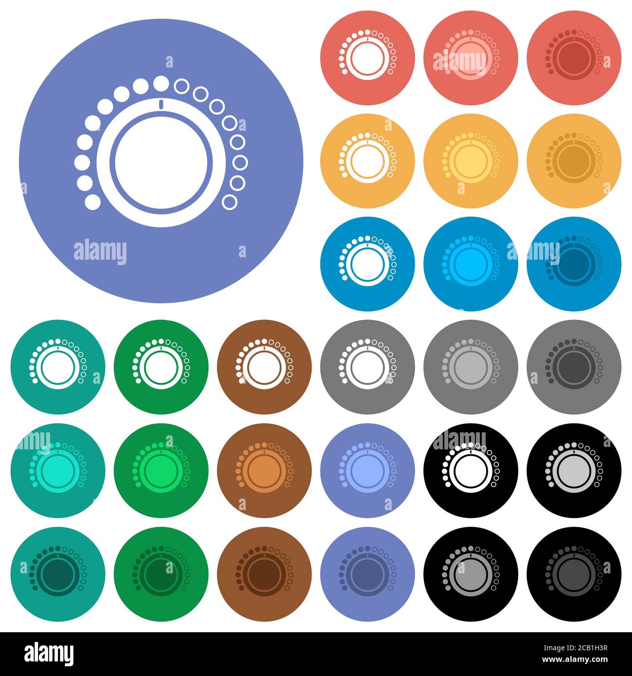 Volume control multi colored flat icons on round backgrounds. Included ...