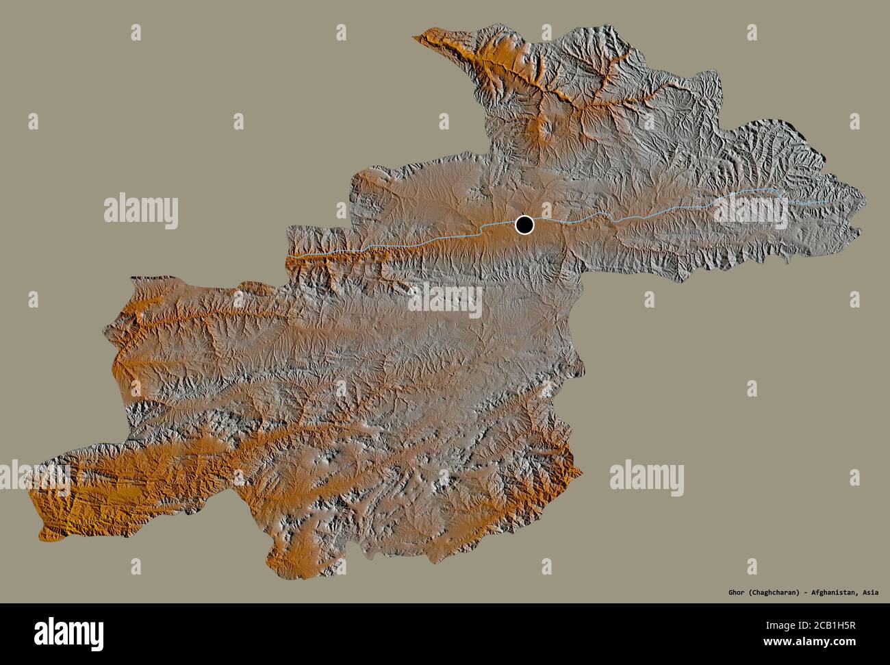 Shape of Ghor, province of Afghanistan, with its capital isolated on a ...