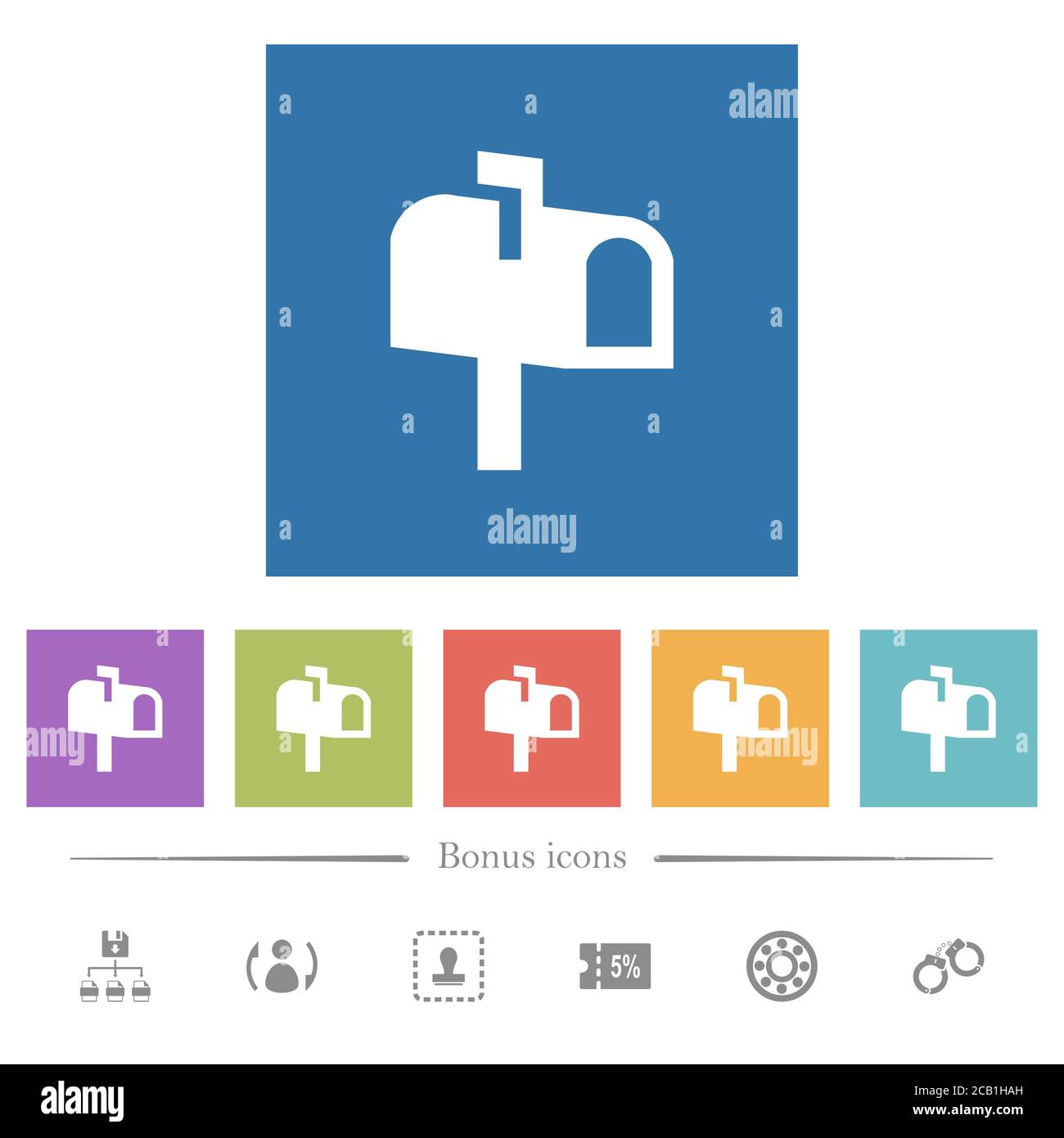 Mailbox flat white icons in square backgrounds. 6 bonus icons included ...