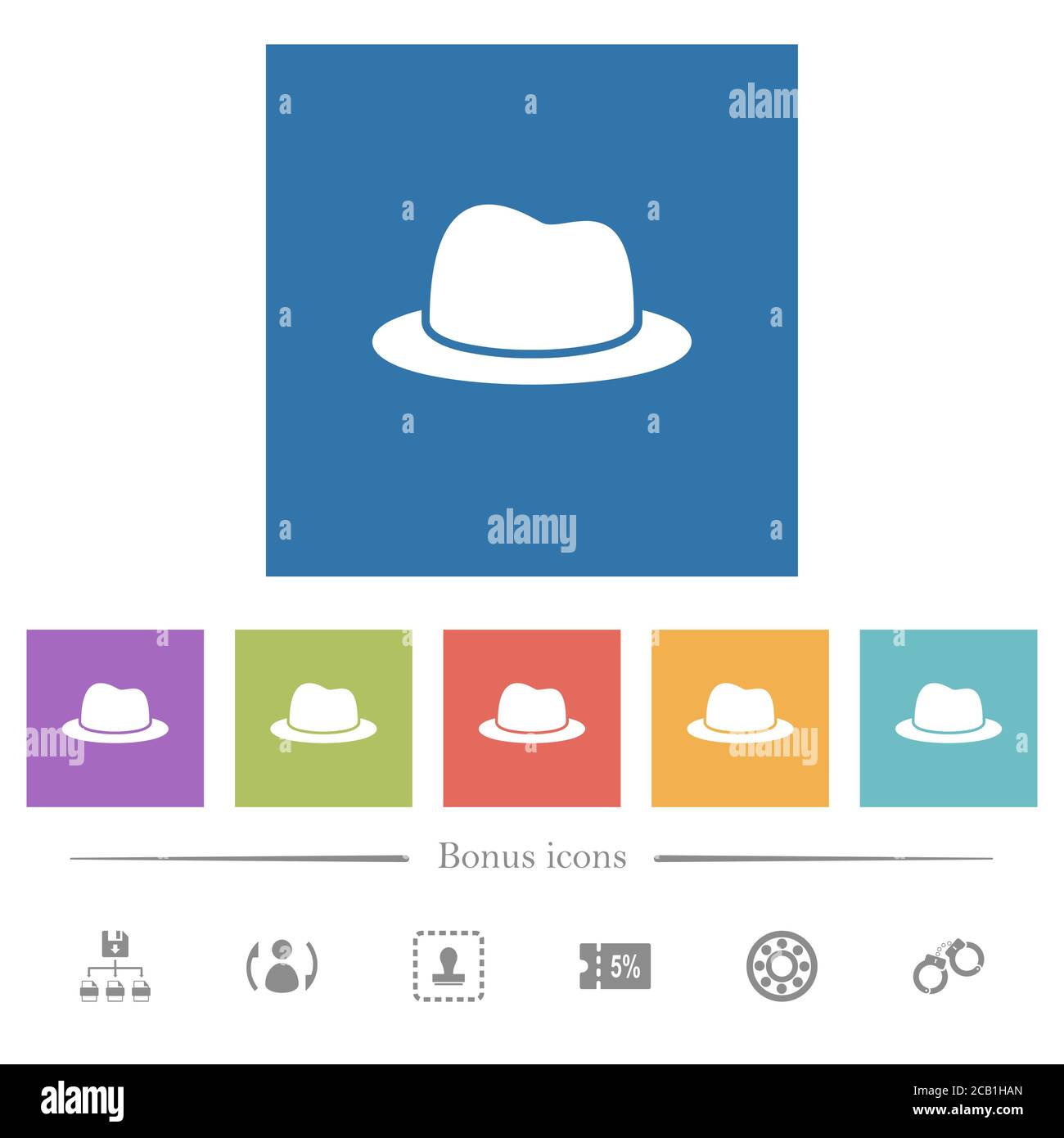 Single Hat flat white icons in square backgrounds. 6 bonus icons ...